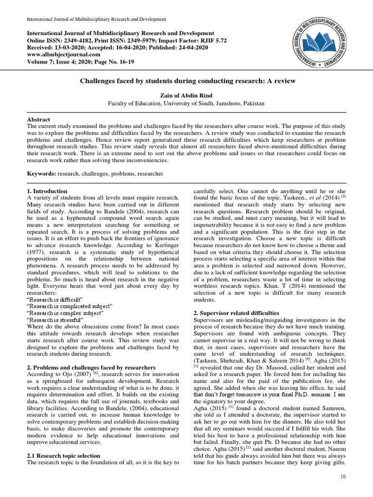 Challenges Faced by Students During Conducting Research: A Review | PDF ...