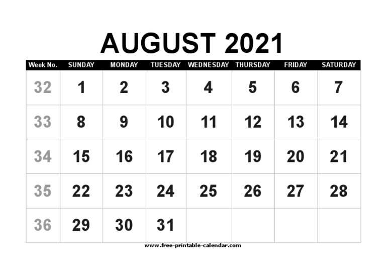 August 2021 Printable Calendar | PDF