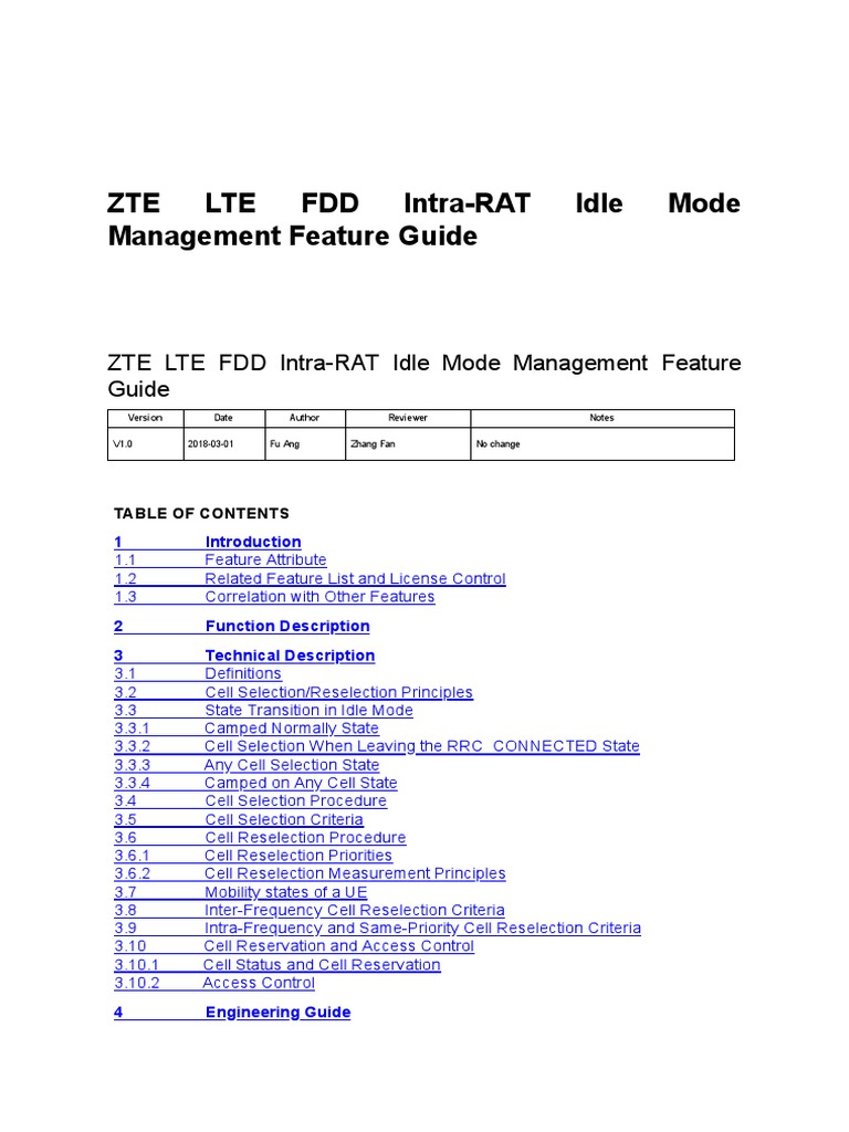 ZTE LTE FDD Intra-RAT Idle Mode Management Feature Guide | PDF ...