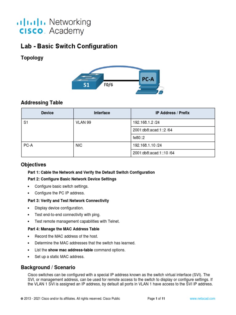 1.1.7 Lab - Basic Switch Configuration | PDF | Ip Address | Network Switch