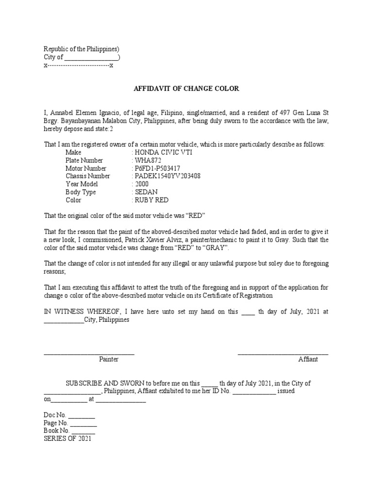 Affidavit of Change Color | PDF