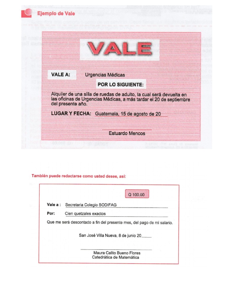 Ejemplo de Vale | PDF