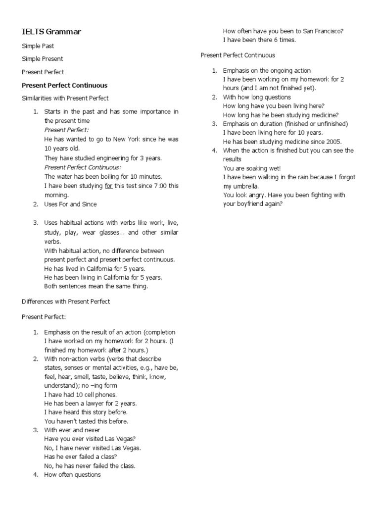 IELTS Grammar: Present Perfect Continuous | Download Free PDF | Linguistic Morphology | Syntax
