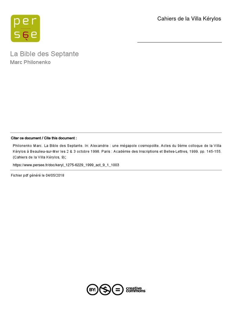 La Bible Des Septante | PDF | Septante | Bible hébraïque