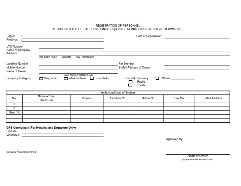 Company Registration Form (EDPMS v3.0) | PDF