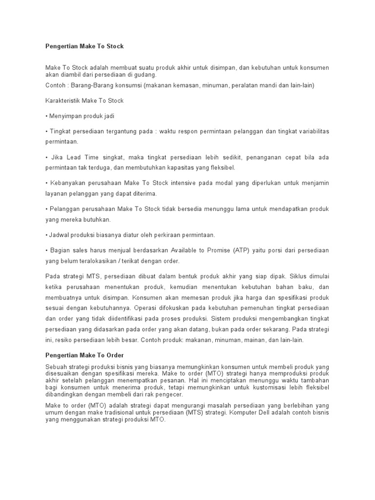 Make To Stock MTO | PDF