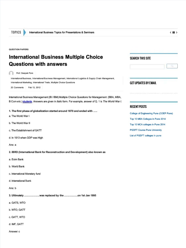 International Business Multiple Choice International Business Multiple ...