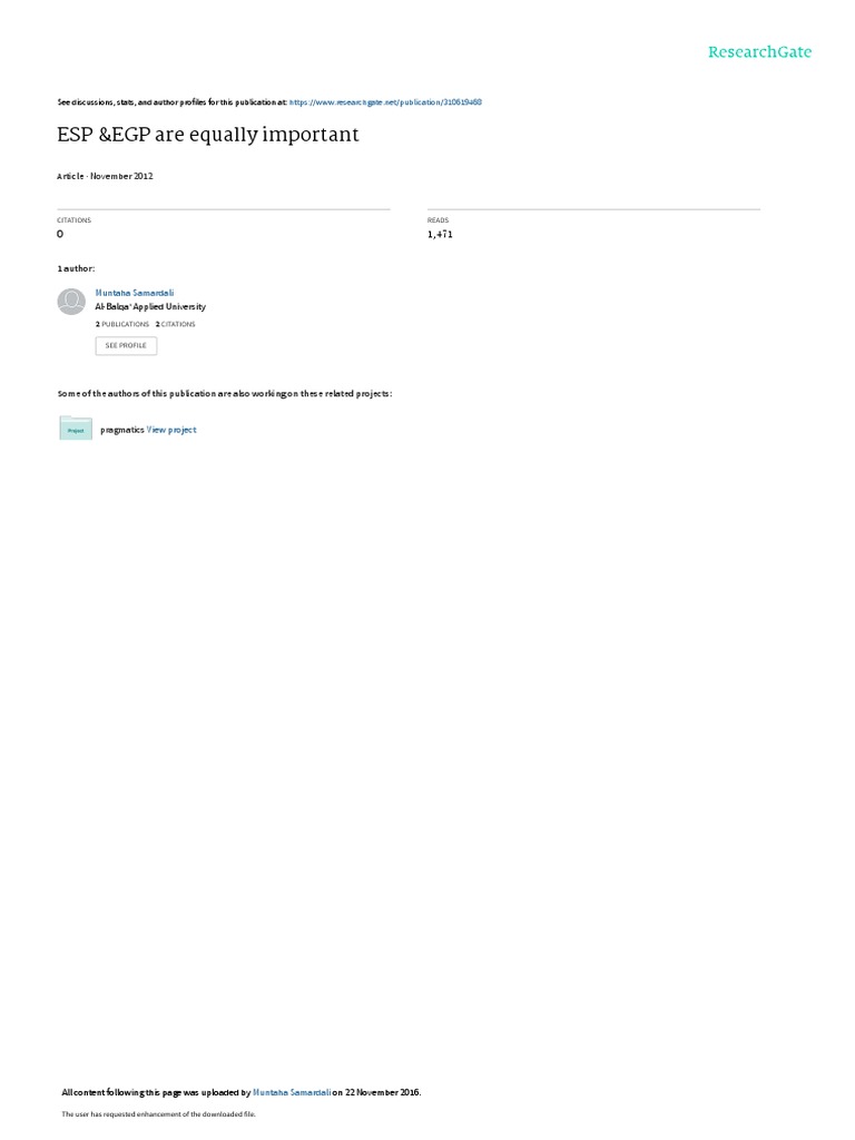 ESP &EGP Are Equally Important: November 2012 | PDF | Language Education | Learning