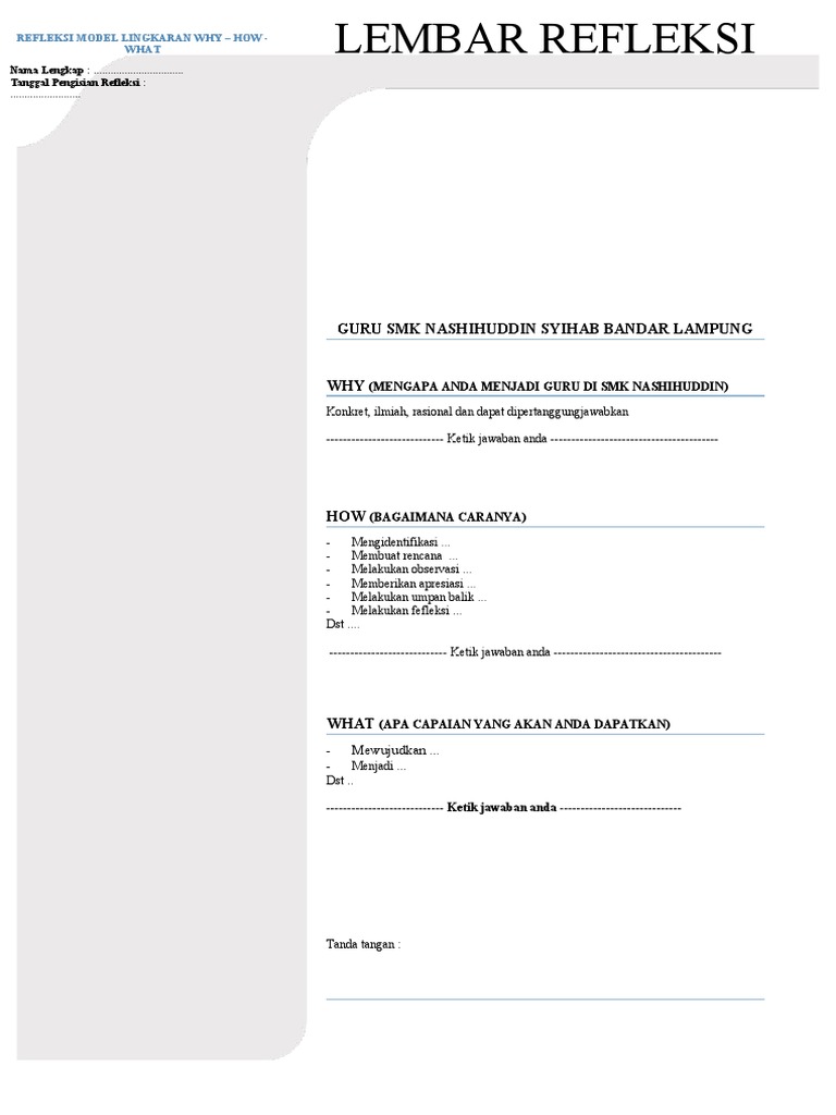 Contoh Lembar Refleksi Guru | PDF | Metode & Bahan Ajar