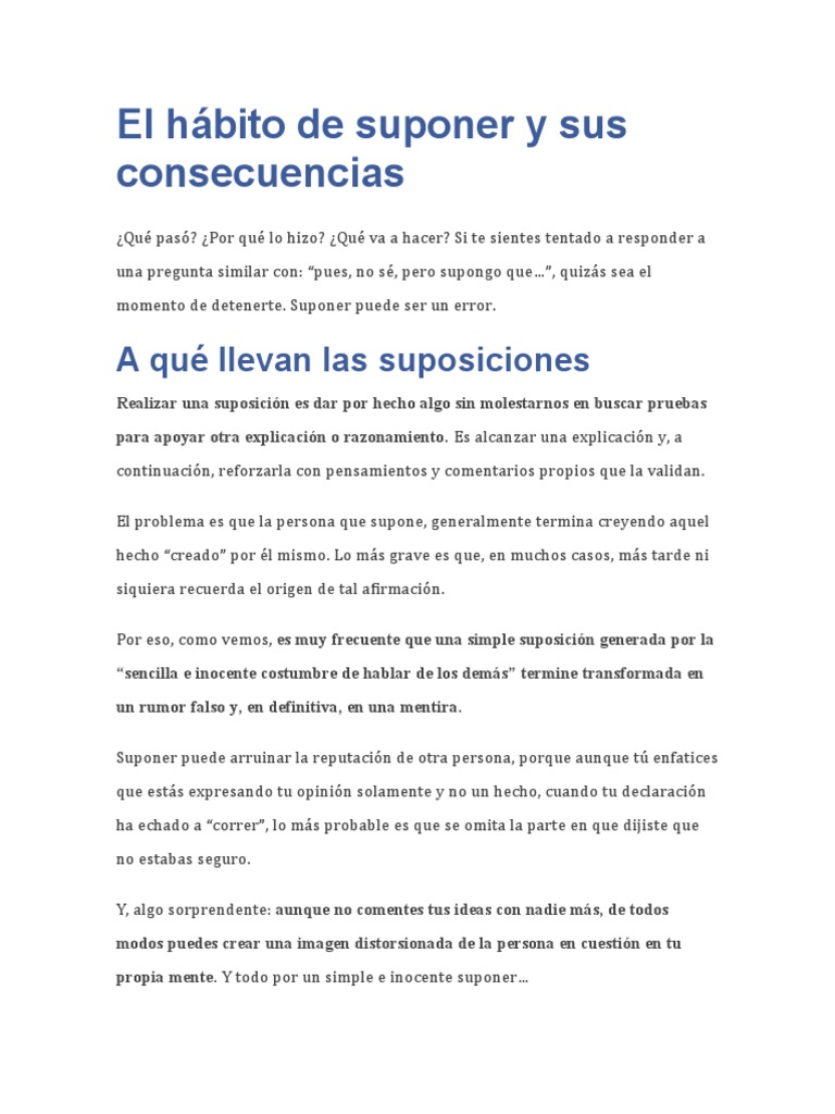 El Hábito de Suponer y Sus Consecuencias | PDF | Science | Ciencia ...