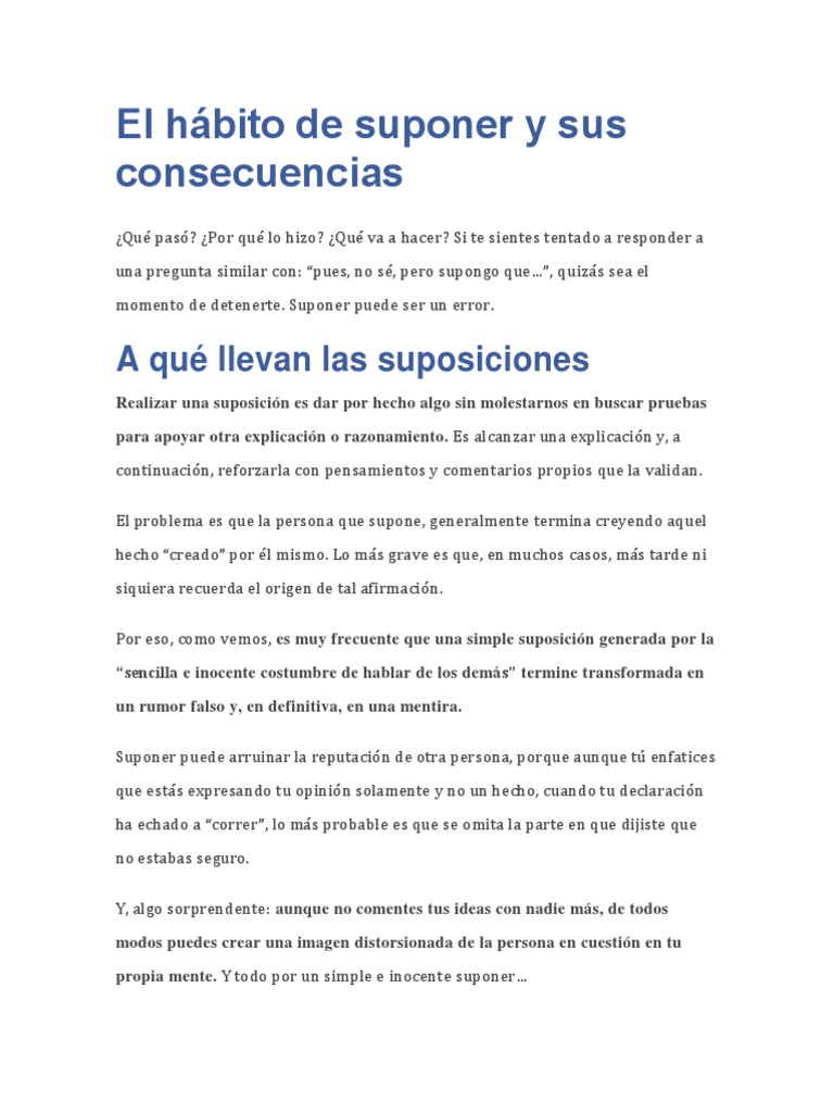 El Hábito de Suponer y Sus Consecuencias | PDF