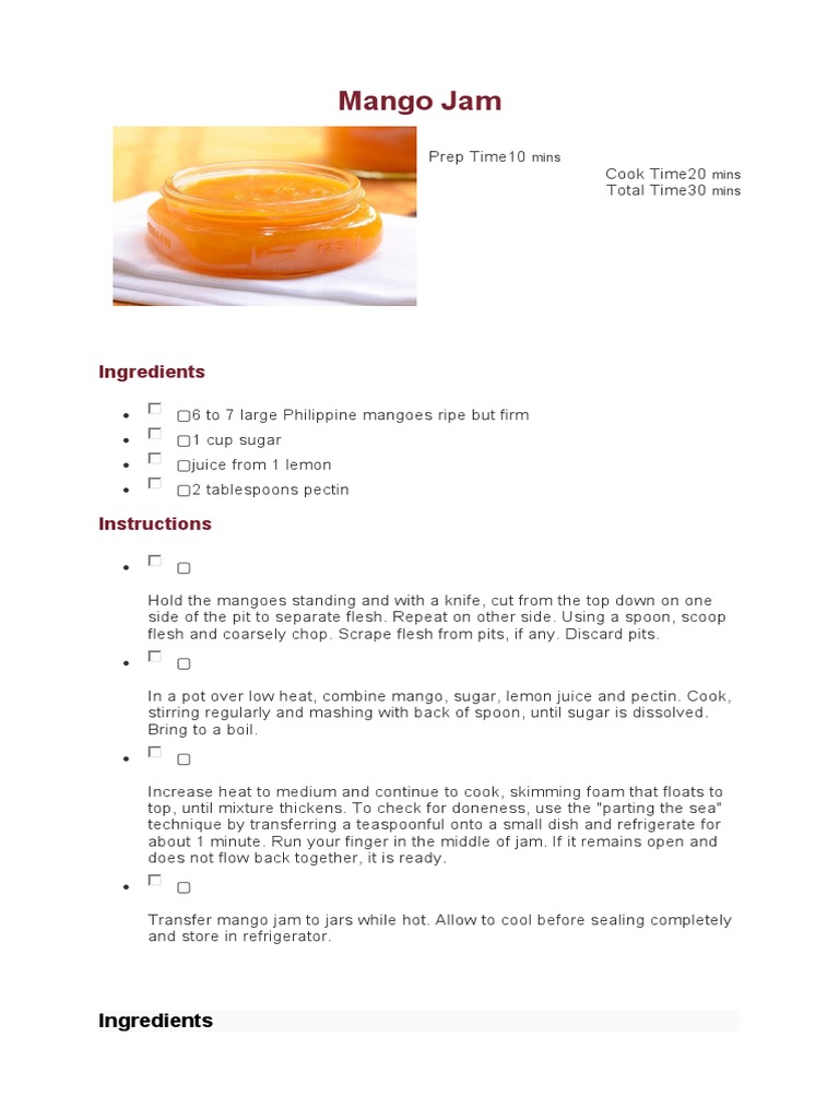 Mango Jam | PDF | Fruit Preserves | Spoon