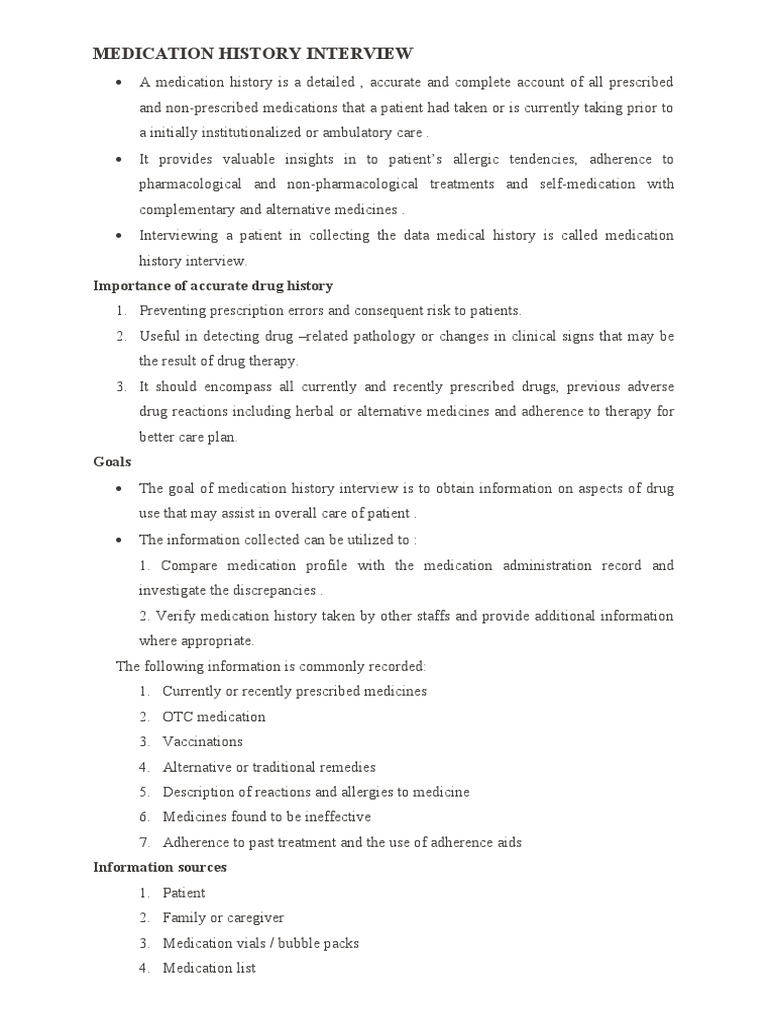 Medication History Interview | PDF | Dose (Biochemistry) | Chemistry