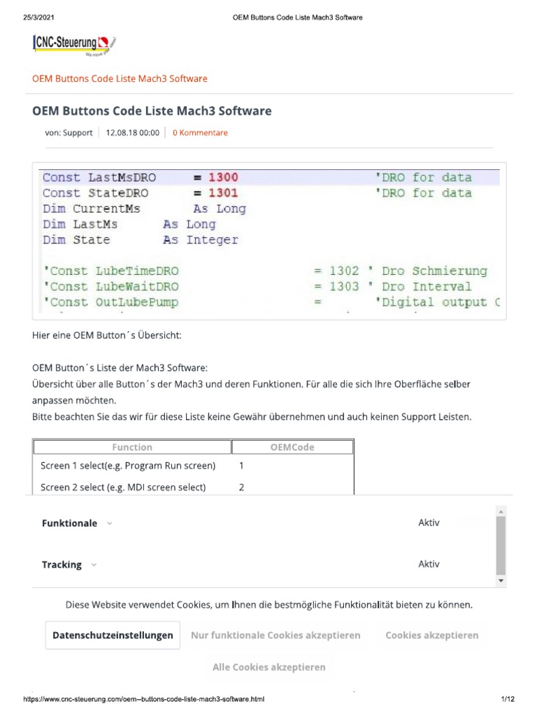 OEM Buttons Code Liste Mach3 Software | PDF