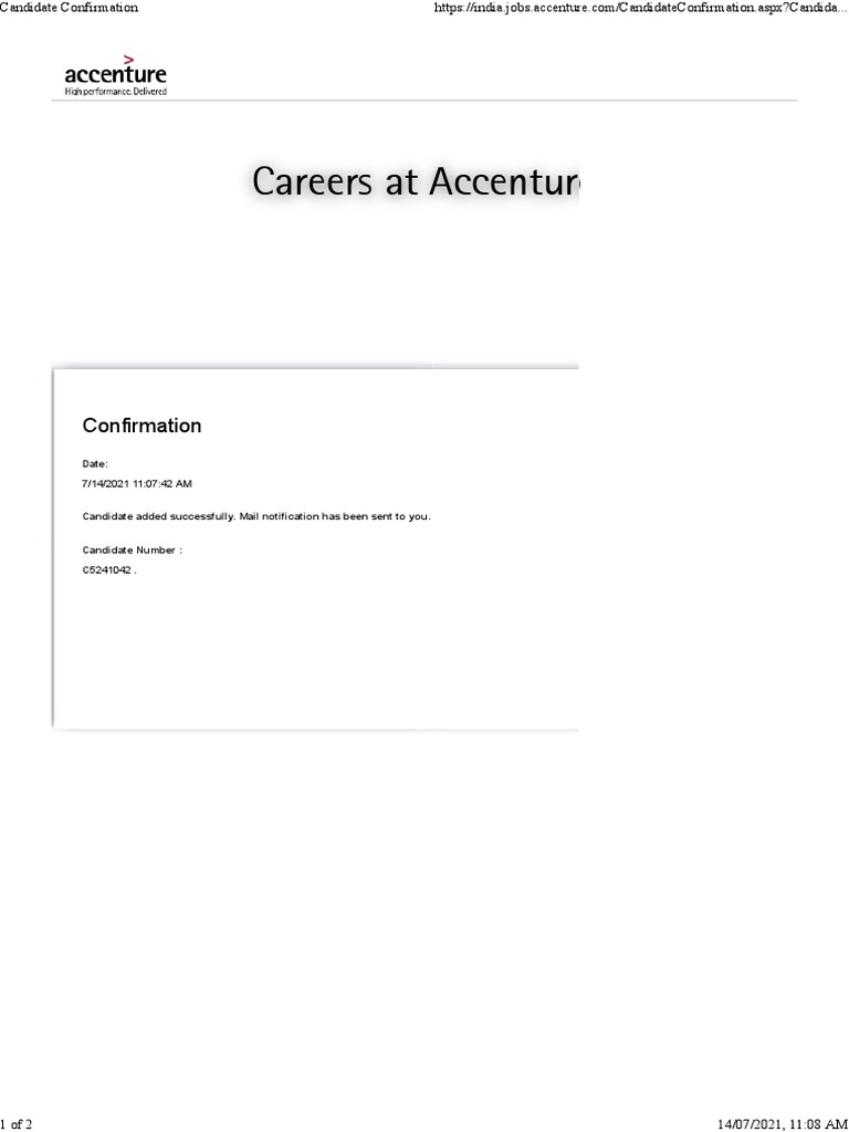 Careers at Accenture: Confirmation | PDF