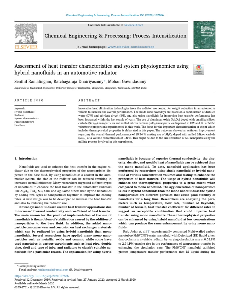 Chemical Engineering & Processing: Process Intensification | PDF | Nanoparticle | Heat Transfer