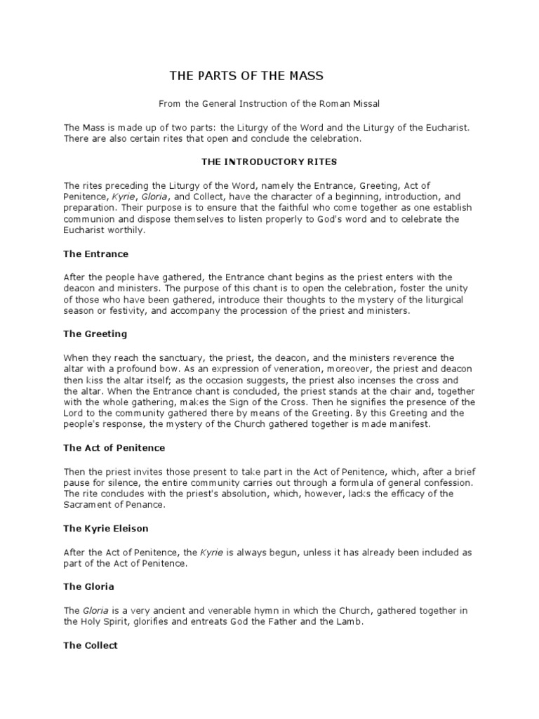 The Parts of The Mass | Download Free PDF | Mass (Liturgy) | Eucharist