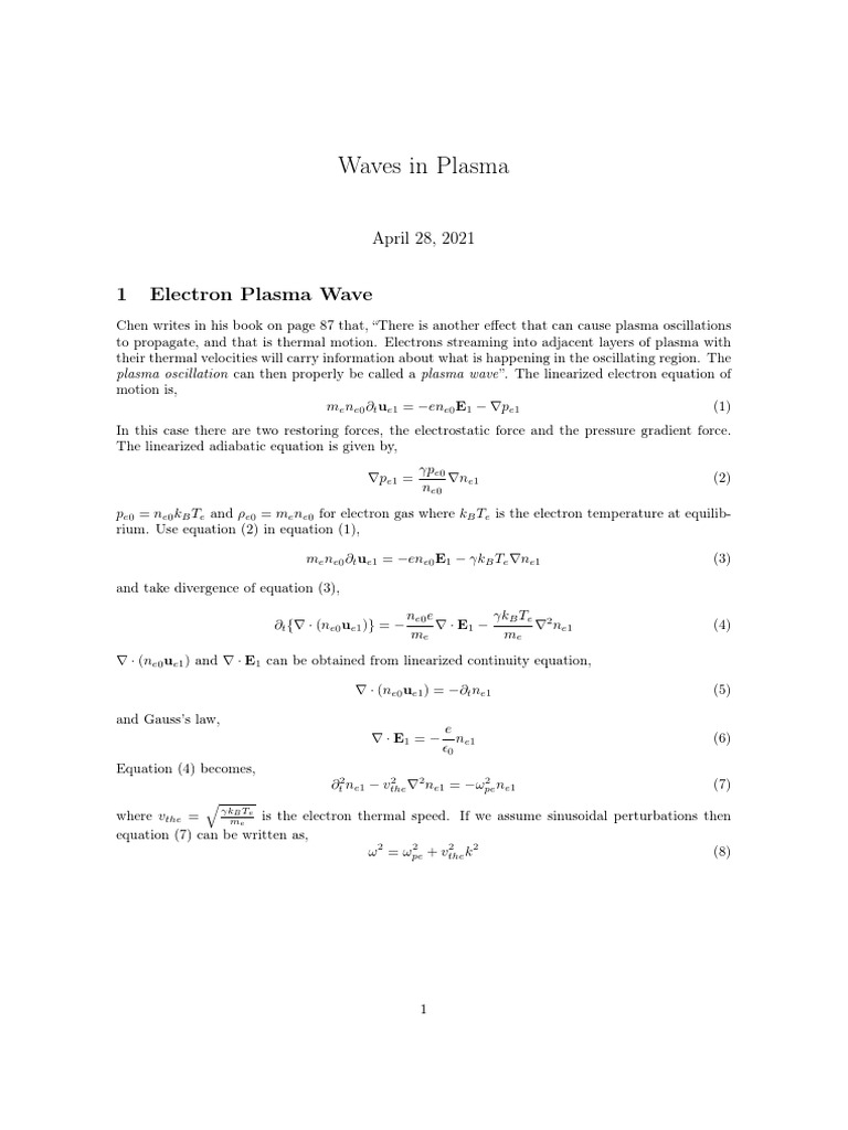 Plasma Waves: Electron and Ion Dynamics | PDF | Plasma (Physics) | Waves