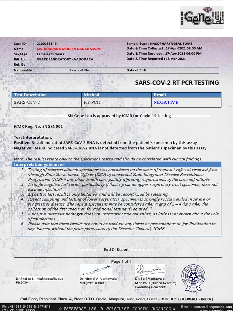 Sars-Cov-2 RT PCR Testing: Test Description Method Result | PDF ...