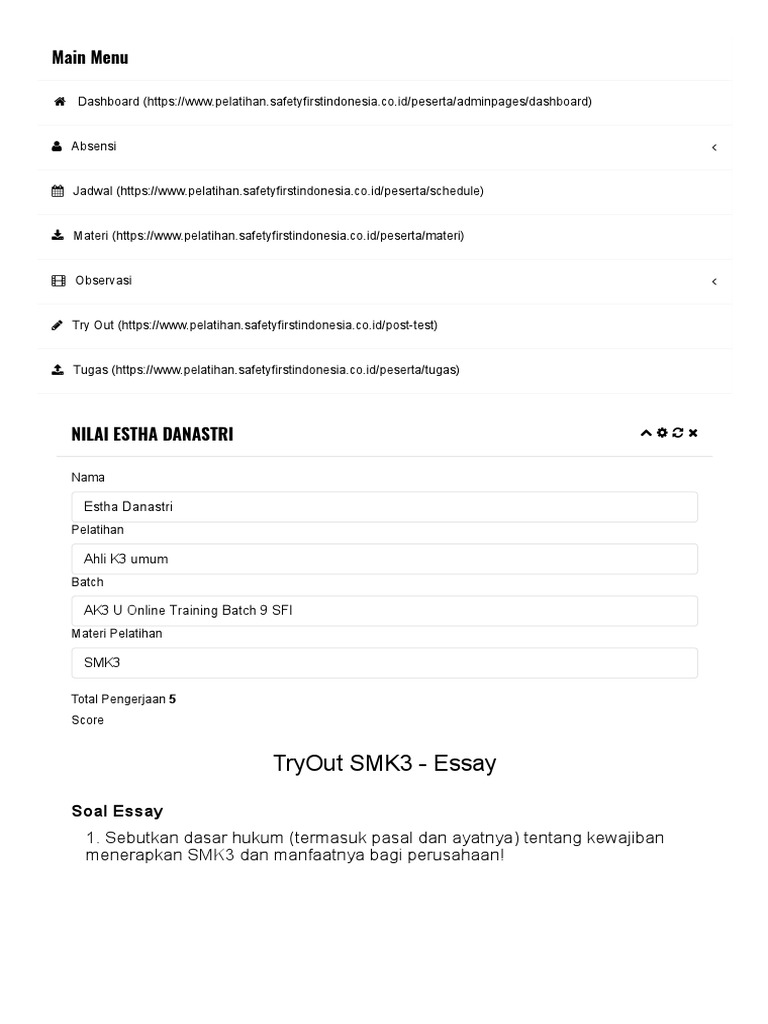 Pelatihan K3: Dashboard Peserta | PDF | Bisnis | Komputer