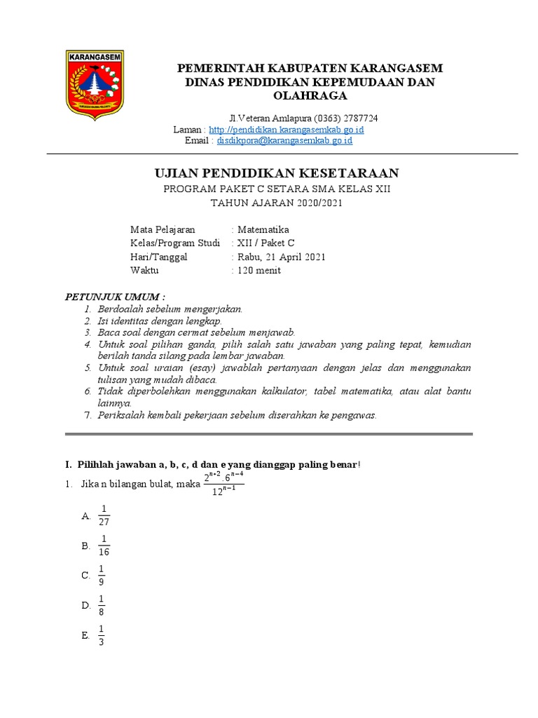 Soal Matematika Paket C Ips Finish | PDF