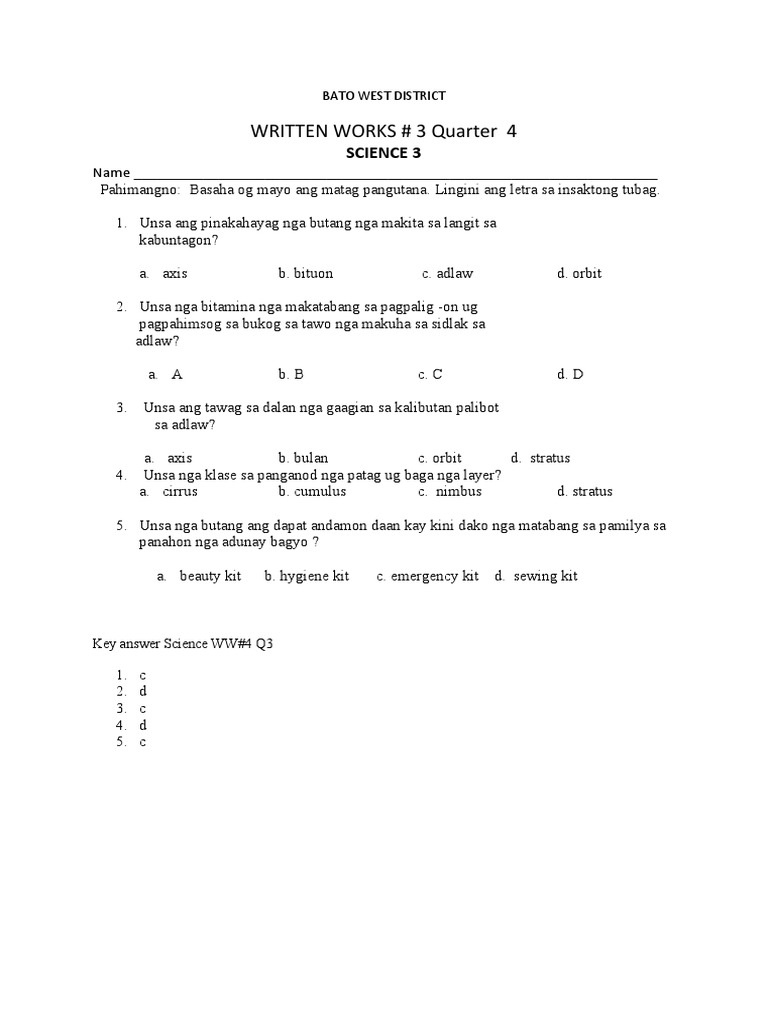 Science WW and Pt3 q4 | PDF