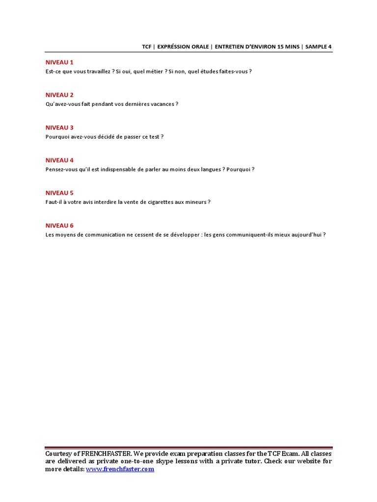 TCF Expression Orale Sample 4 | PDF