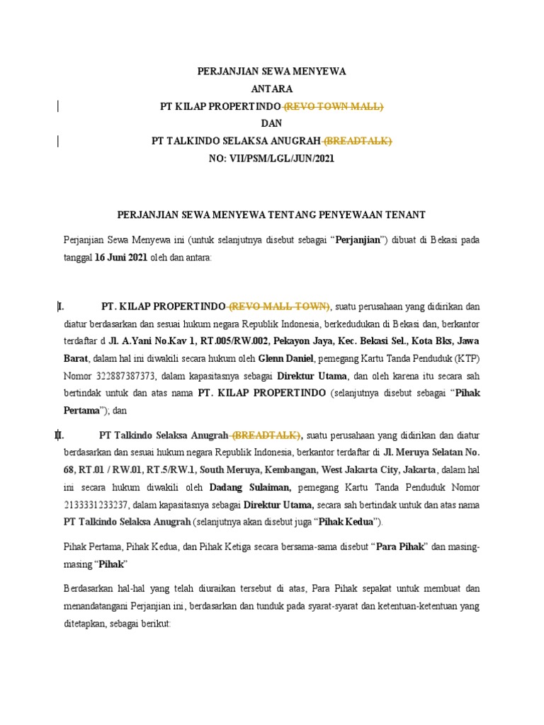 Perjanjian Sewa Tenant Revo Mall | PDF | Pengelolaan Keuangan & Uang