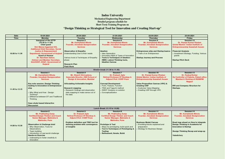 STTP - Detailed Program Schedule | PDF | Startup Company | Small Business & Entrepreneurs