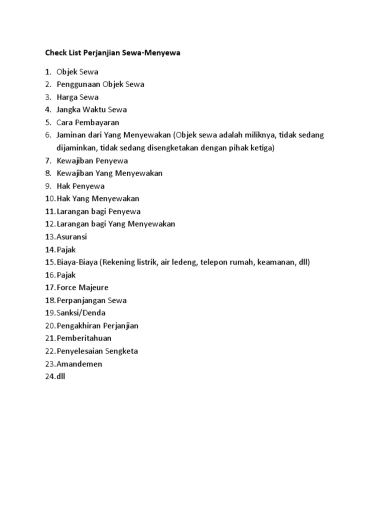 Contoh Check List Kontrak | PDF