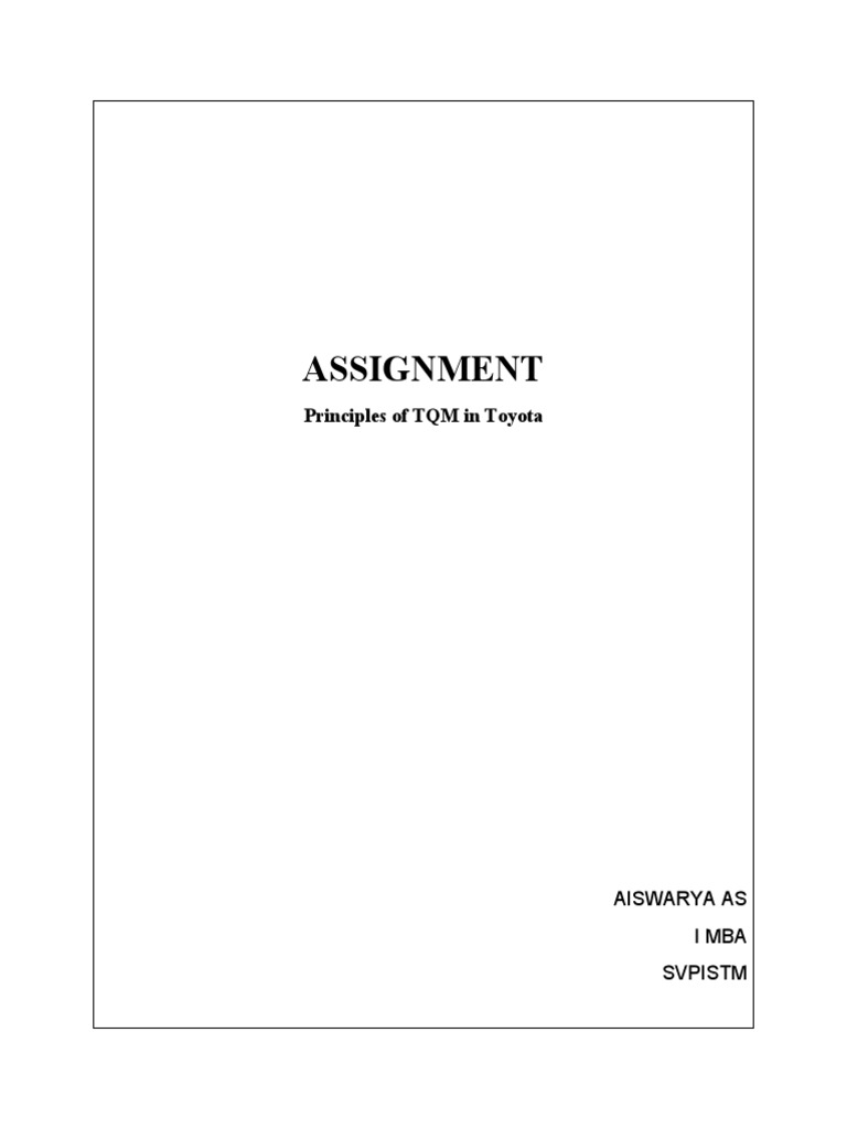 Assignment TQM Toyota | PDF | Quality Management | Production And ...