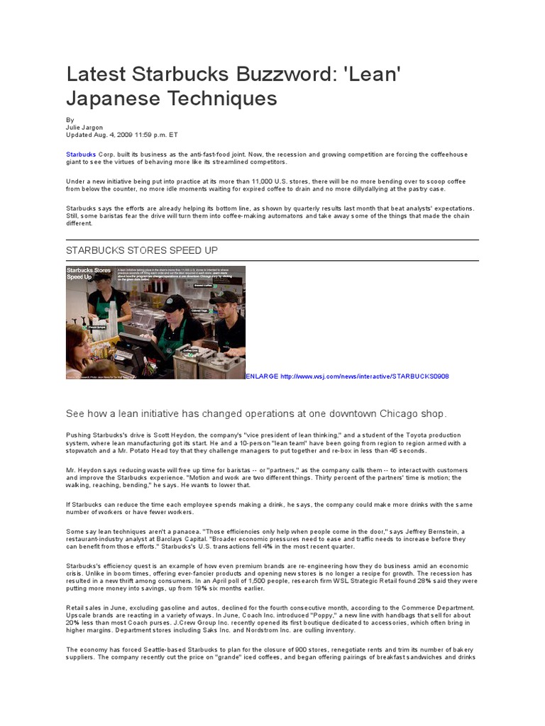 Starbucks Embraces Lean Efficiency | PDF | Starbucks | Coffee