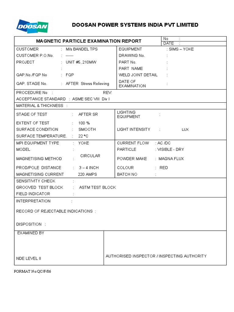 Doosan Power Systems India PVT Limited: Magnetic Particle Examination ...
