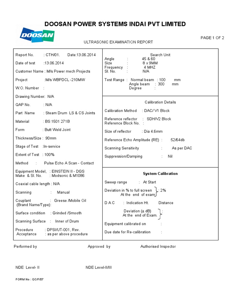 F-07-Ut Report Format | PDF | Ultrasound | Electronics