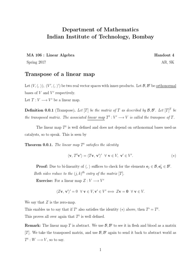 Linear Algebra Handout4 | PDF | Linear Map | Matrix (Mathematics)