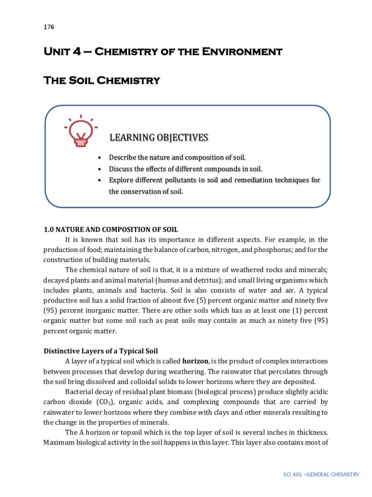 Unit 4 - Chemistry of The Environment The Soil Chemistry: Learning ...