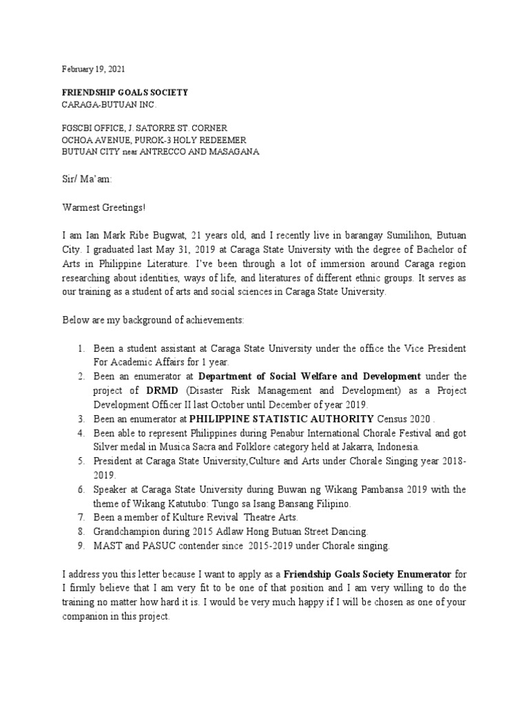 DSWD Application Letter | PDF