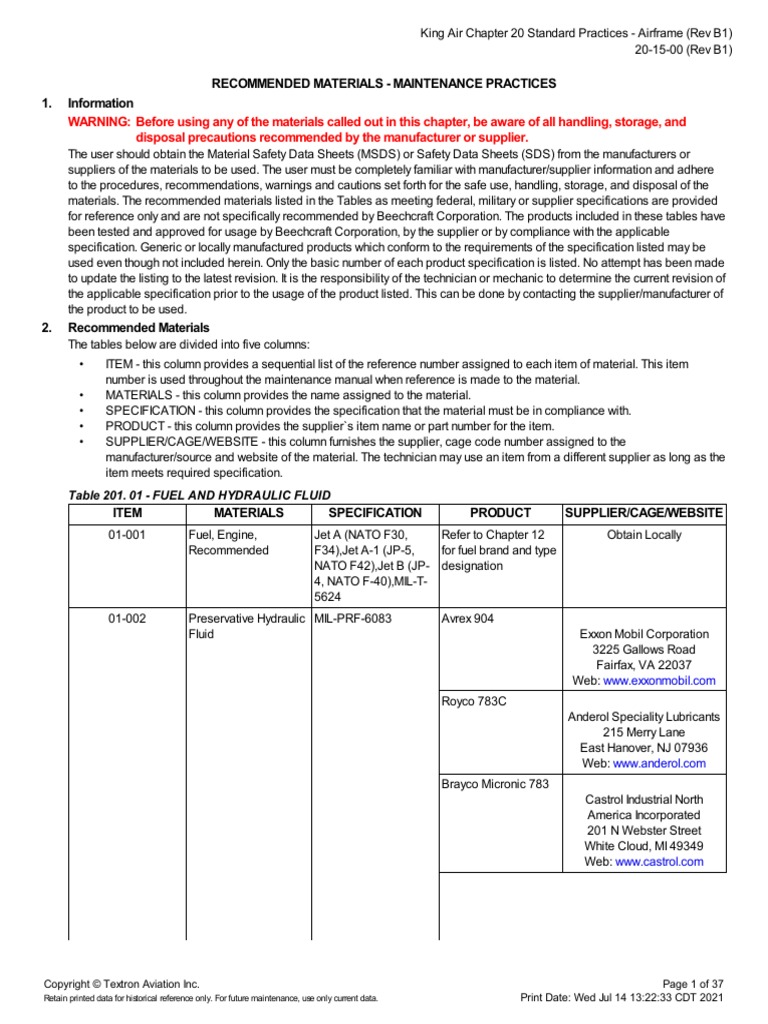 20-15-00 - Recommended Materials - Maintenance Practices | PDF ...