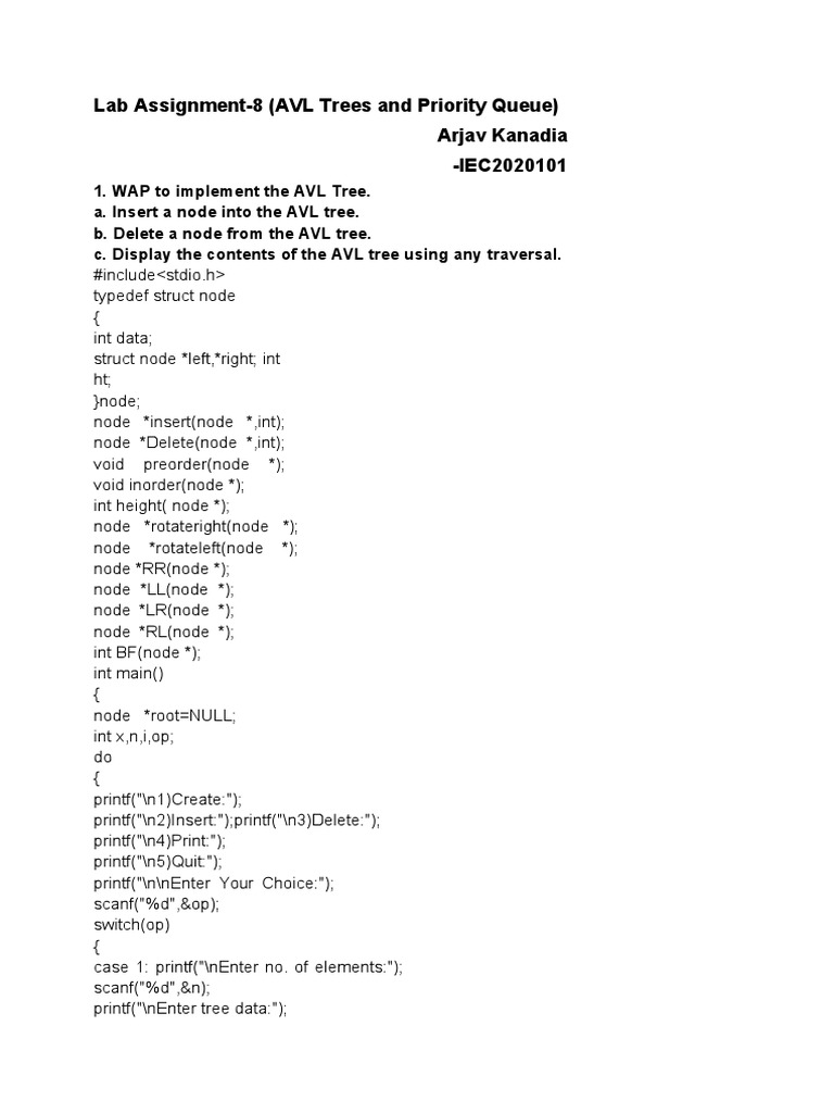 Lab Assignment-8 (AVL Trees and Priority Queue) Arjav Kanadia ...