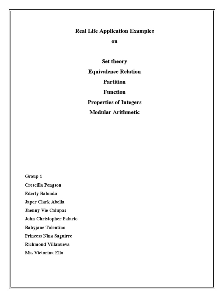 Real Life Application Examples On Set Theory Equivalence Relation ...