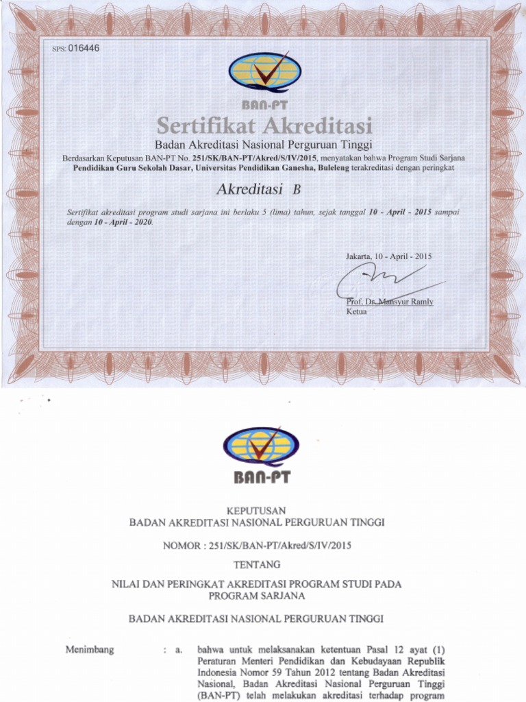 Scan Akreditasi S1 PGSD - Undiksha | PDF