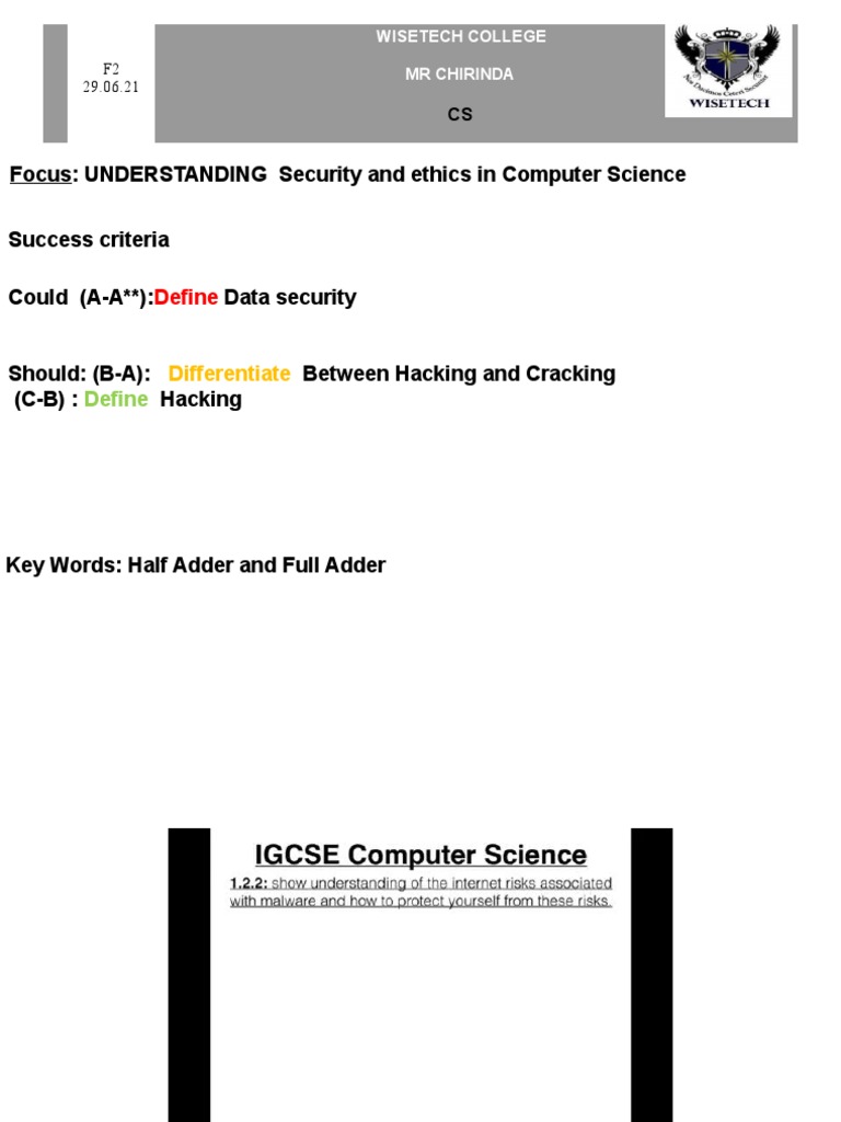 Focus: UNDERSTANDING Security and Ethics in Computer Science Success ...