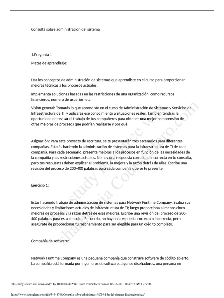 Consulta Sobre Administraci N Del Sistema Evaluacion | PDF