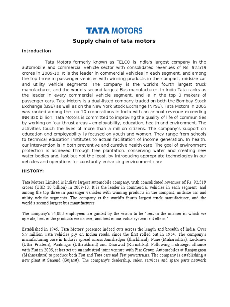 Supply Chain of Tata Motors | PDF