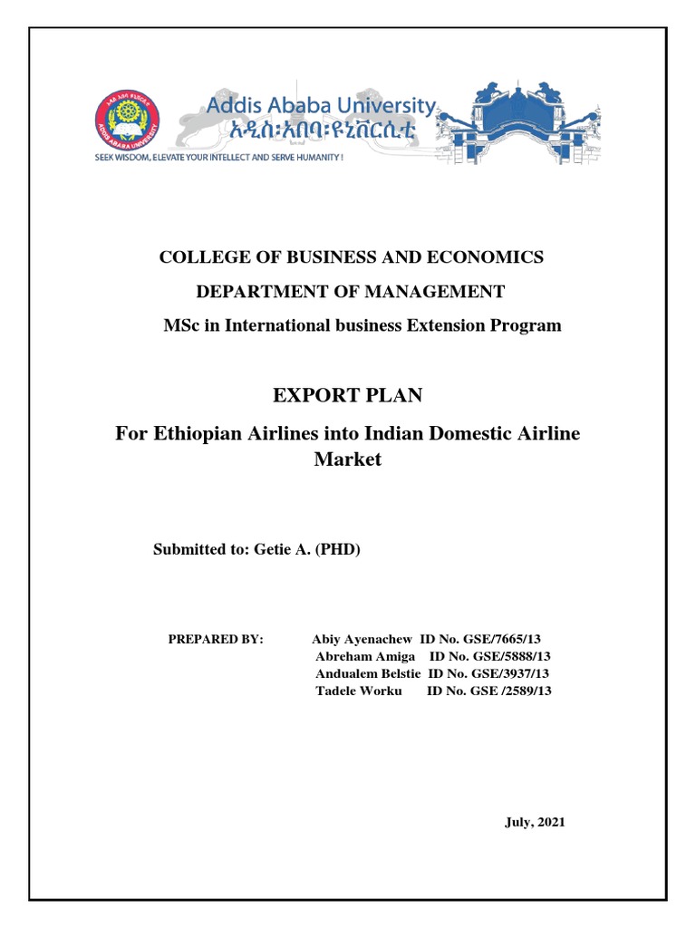 Export Plan-Abiy, Andualem, Abreham, Tadele | PDF | Caste | Malnutrition