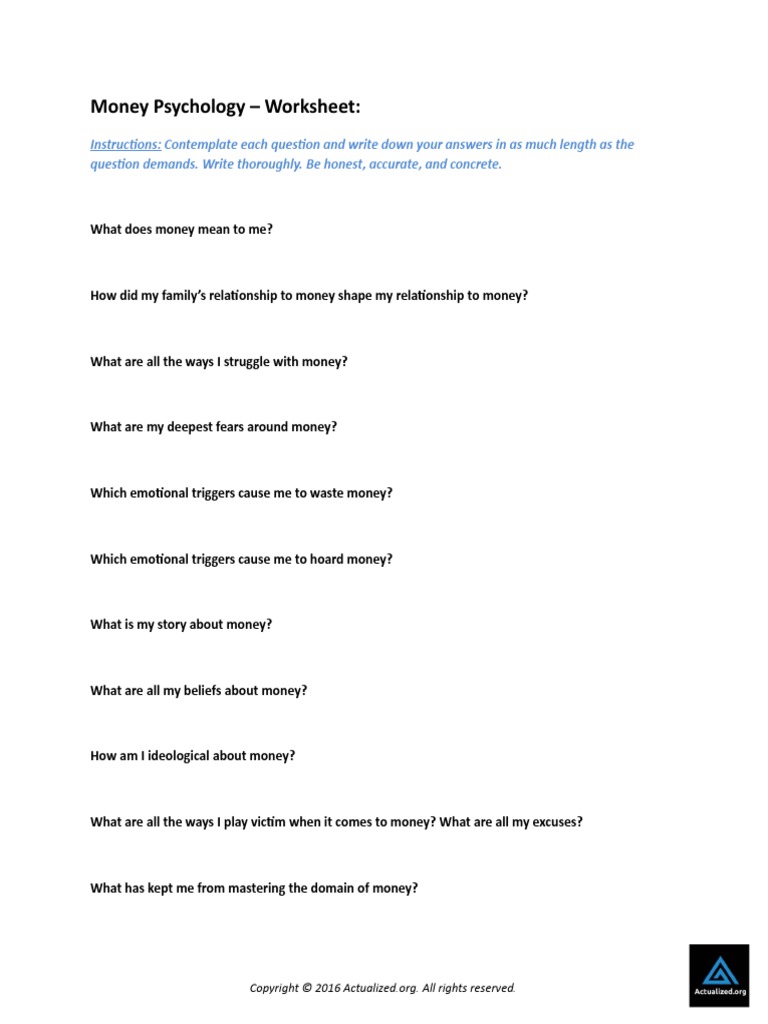 Money Psychology Worksheet | PDF | Career & Growth | Self-Improvement