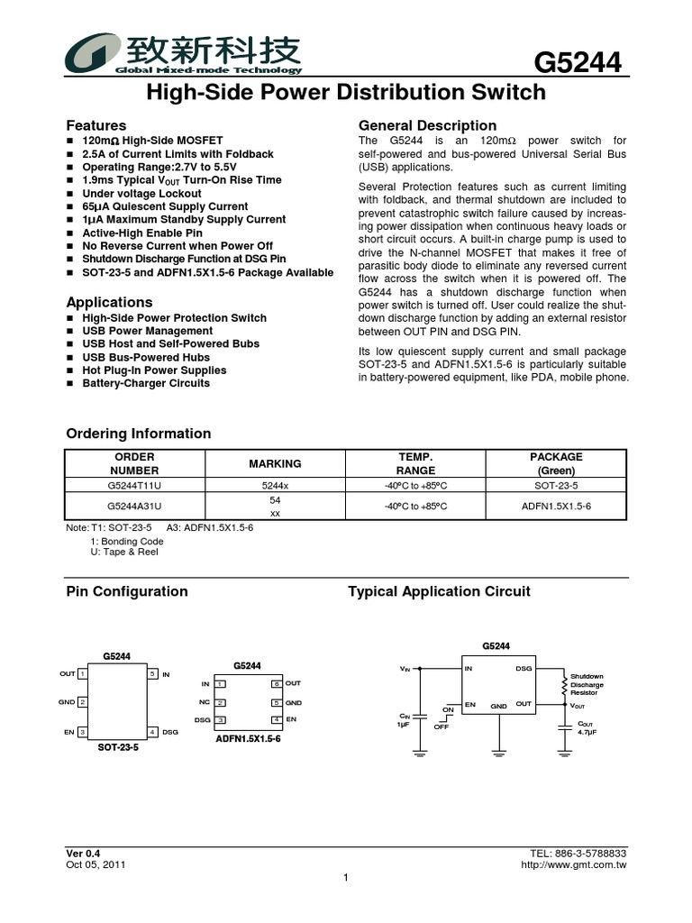 120mΩ High-Side Power Switch for USB Applications | PDF | Usb | Switch