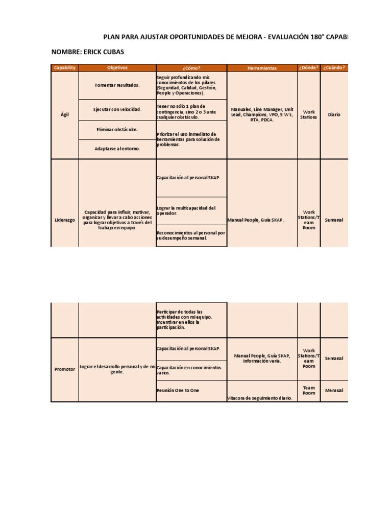 Plan - Evaluación 180° Capabilities - Erick Cubas | PDF | La naturaleza humana | Cognición