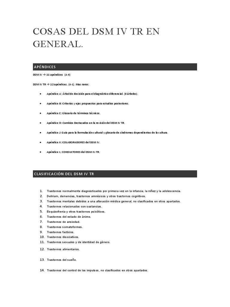 Tema 4 DSM Resumen | PDF | Manual Diagnóstico y Estadístico de los Trastornos Mentales ...