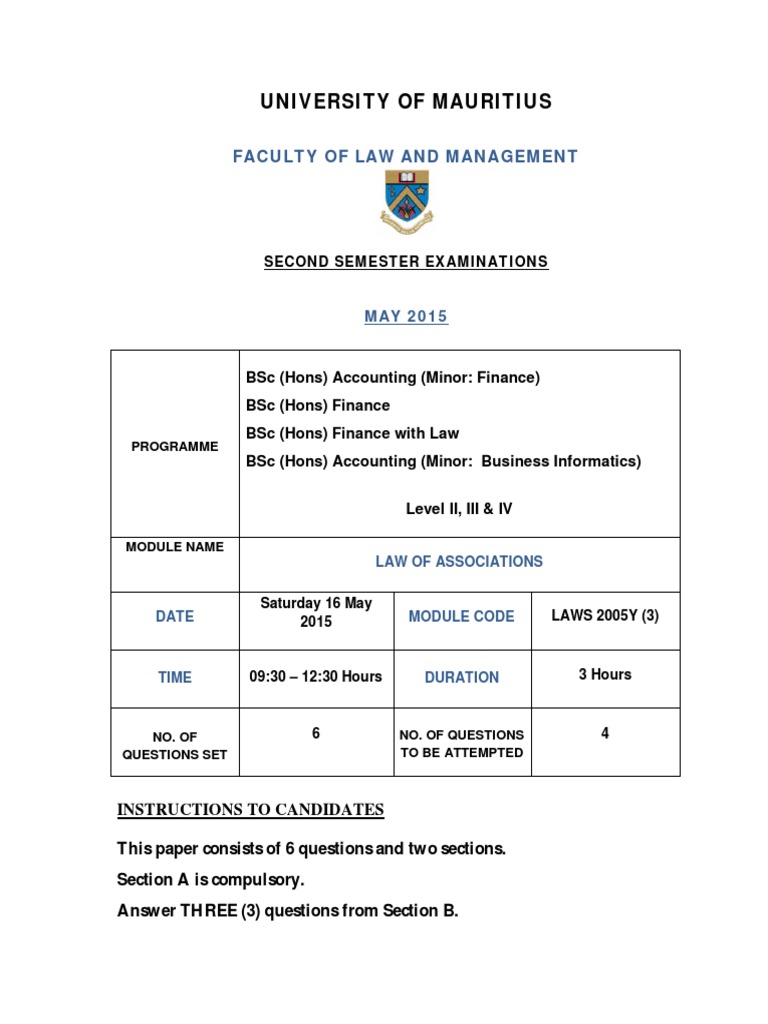 University of Mauritius: Faculty of Law and Management | PDF ...